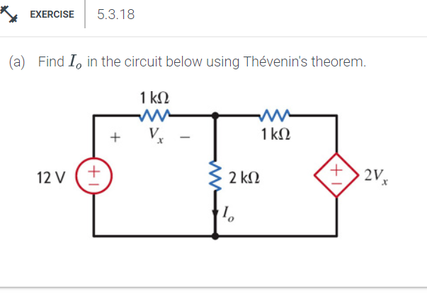 Solved a) Find Io in the circuit below using Thévenin's | Chegg.com