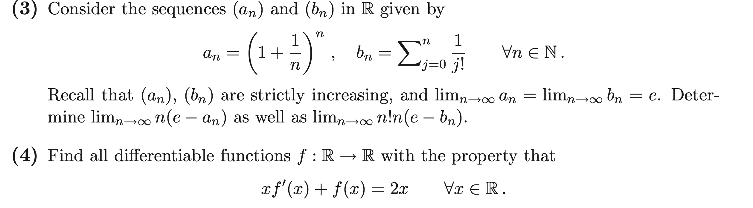 (3) Consider the sequences (an) and (bn) in R given | Chegg.com