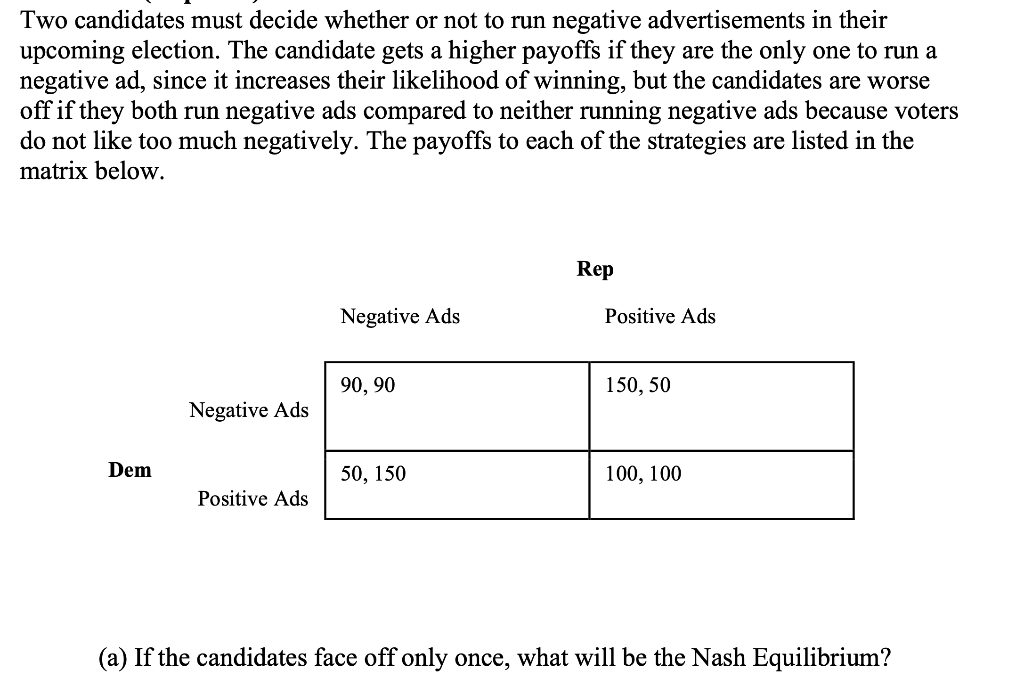 Solved (b) We often see two candidates face off for two | Chegg.com