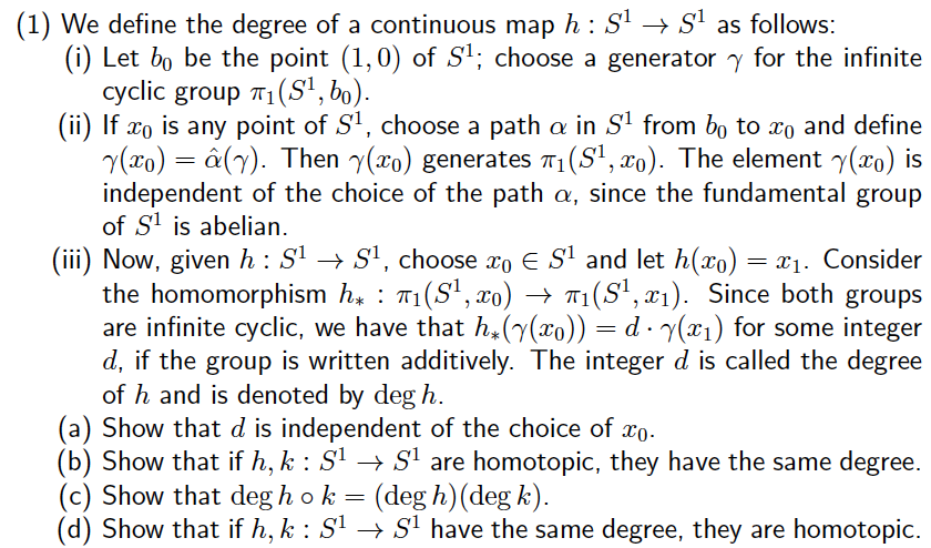Solved (1) We define the degree of a continuous map h: S1 + | Chegg.com