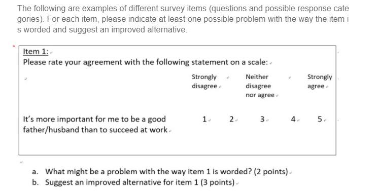 Solved The following are examples of different survey items | Chegg.com