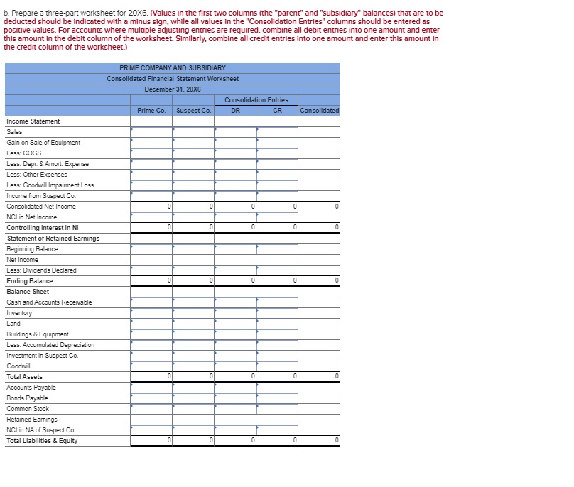 Consolidation Worksheet Entries