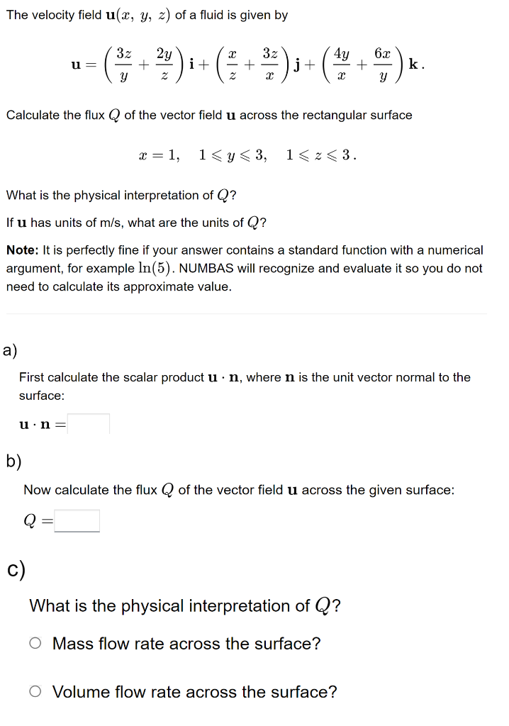 Solved The velocity field u(x,y,z) of a fluid is given by | Chegg.com
