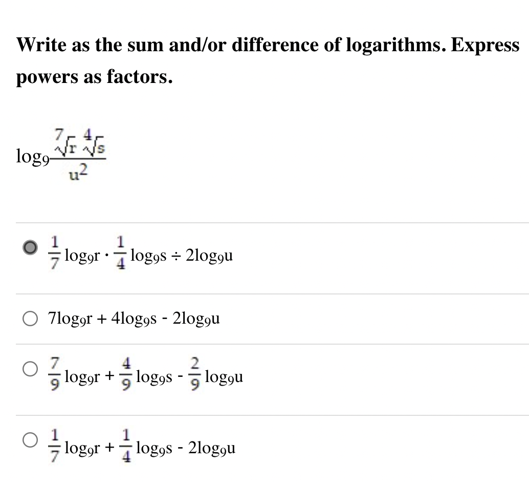 Solved Write as the sum and/or difference of logarithms. | Chegg.com