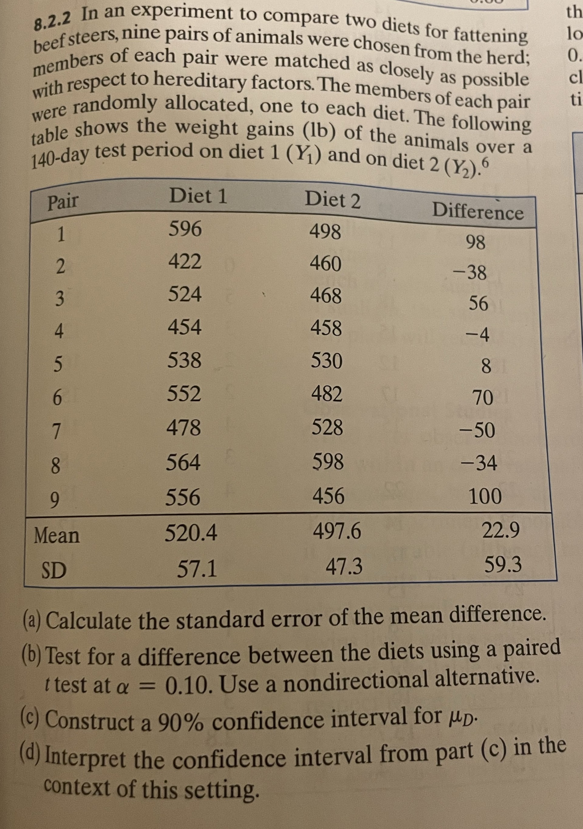 Solved 8.2.2 ﻿In an experiment to compare two diets for | Chegg.com
