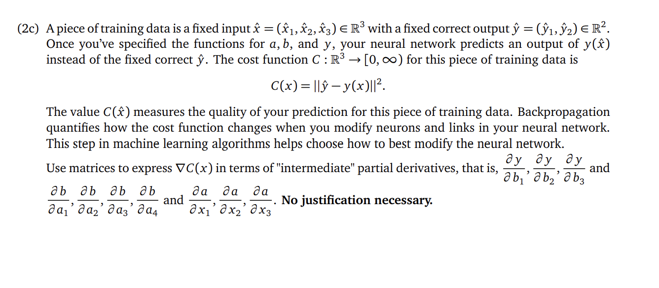 Solved (2c) A piece of training data is a fixed input û = | Chegg.com