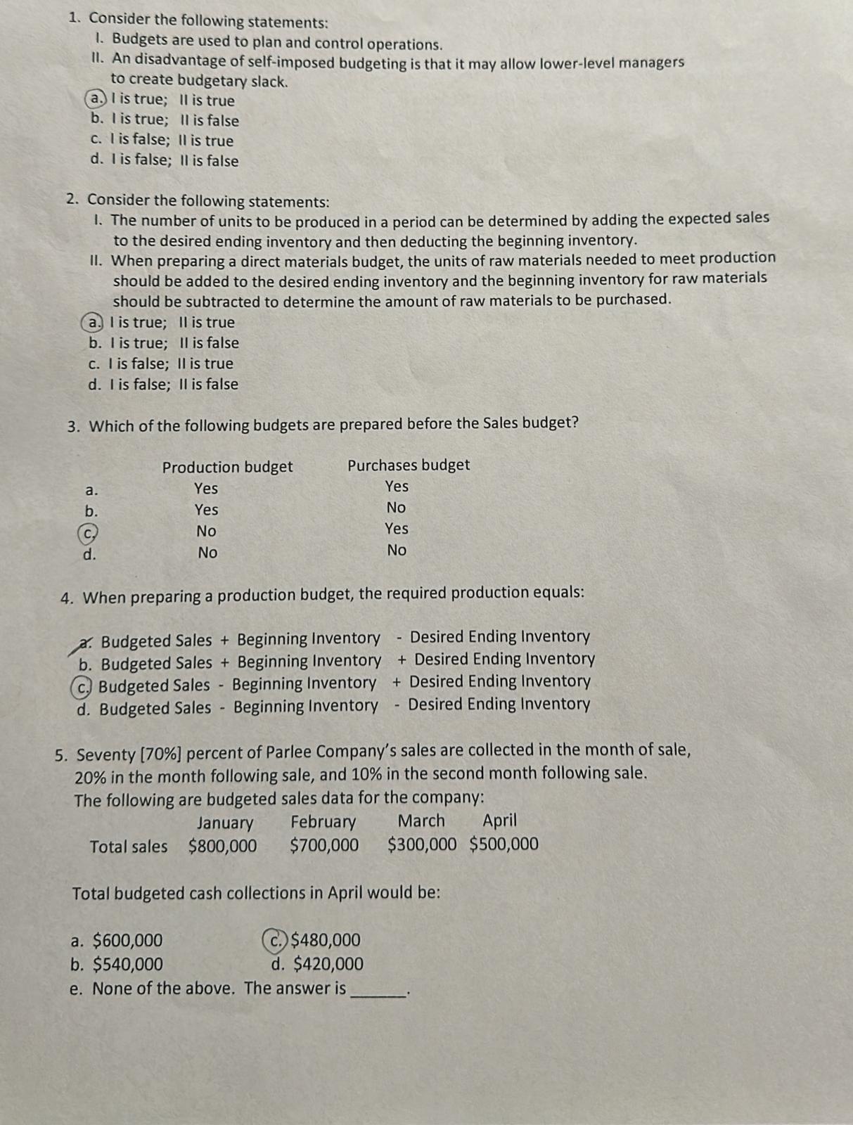 Solved Consider the following statements:I. Budgets are used | Chegg.com
