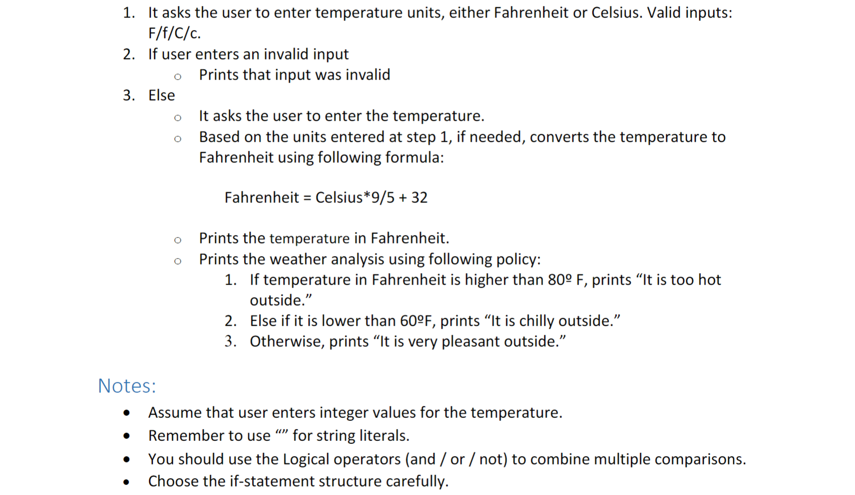 Solved o 1. It asks the user to enter temperature units, | Chegg.com