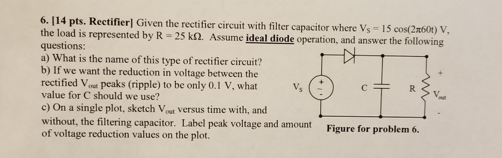 Solved 6. 14 pts. Rectifierl Given the rectifier circuit | Chegg.com