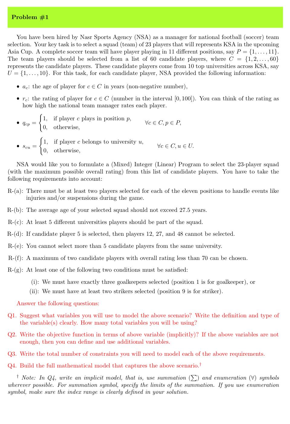 Solved selection. Your key task is to select a squad (team) | Chegg.com