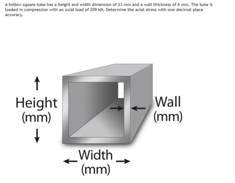 Solved A hollow square tube has a height and width dimension | Chegg.com