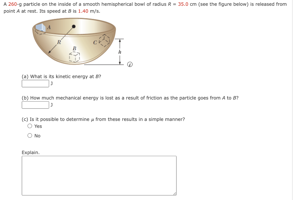 Solved A 260−g particle on the inside of a smooth | Chegg.com