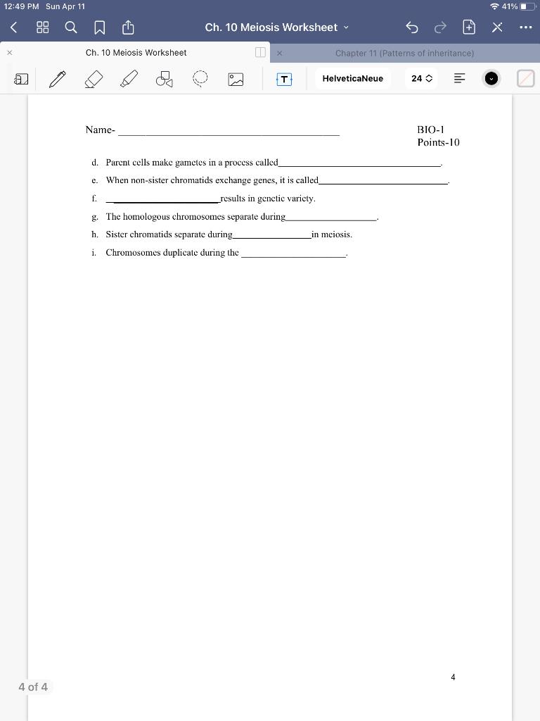 Meiosis Worksheet Identifying Processes Answer Key