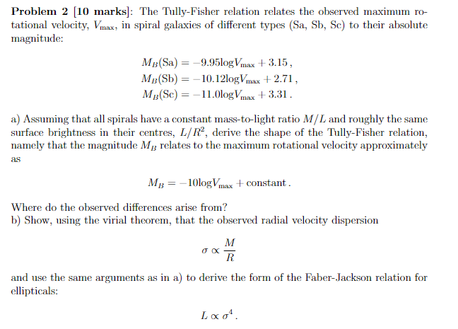 Problem 2 [10 marks): The Tully-Fisher relation | Chegg.com
