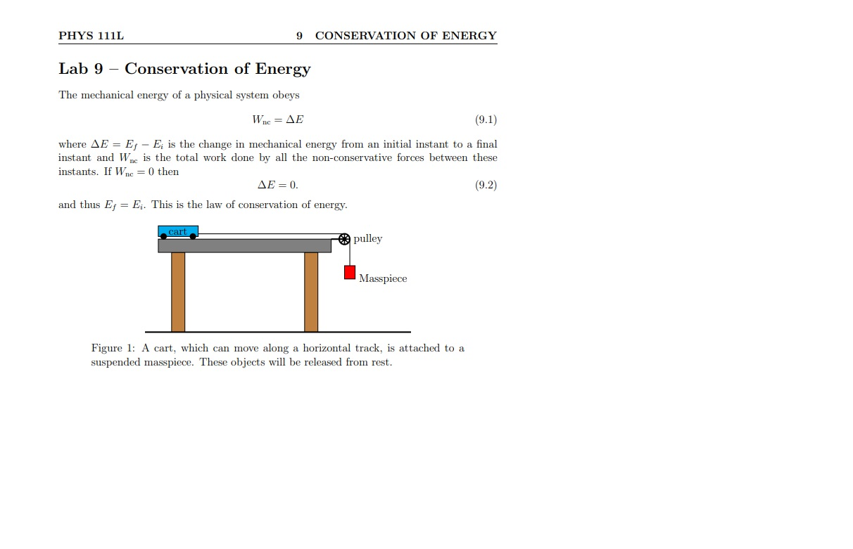 PHYS 111L 9 CONSERVATION OF ENERGY Lab 9 – | Chegg.com