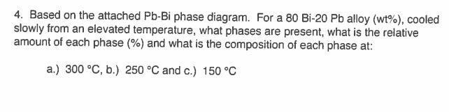 Solved 4. Based on the attached Pb-Bi phase diagram. For a | Chegg.com