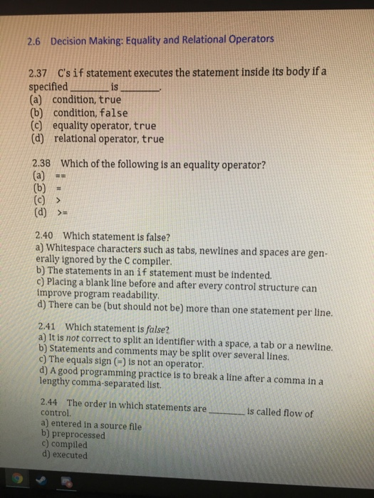 Solved 2.6 Decision Making: Equality and Relational | Chegg.com