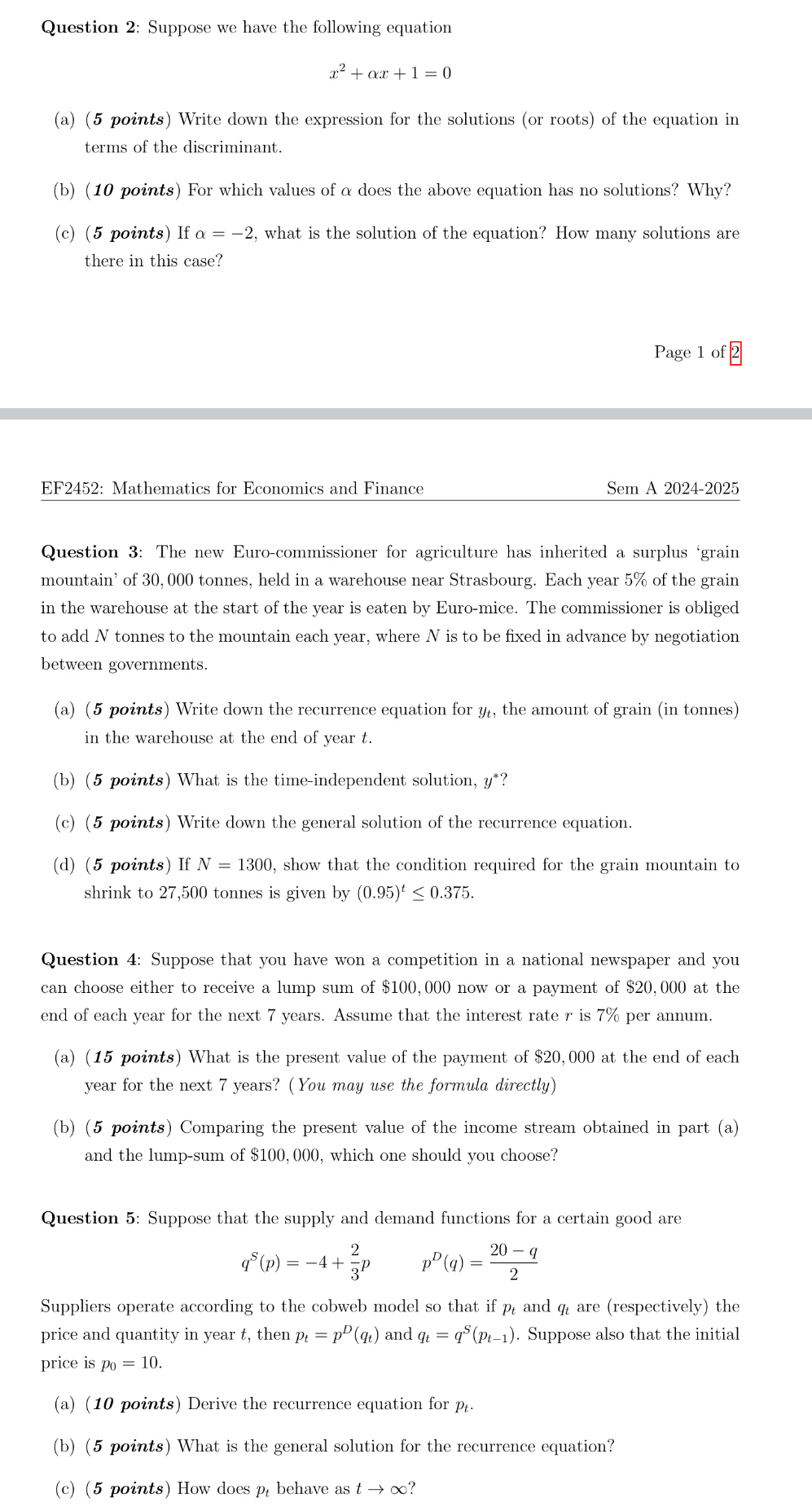 Solved Question 2: Suppose we have the following | Chegg.com