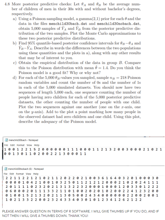 Solved 4.8 More posterior predictive checks: Let A and B be | Chegg.com