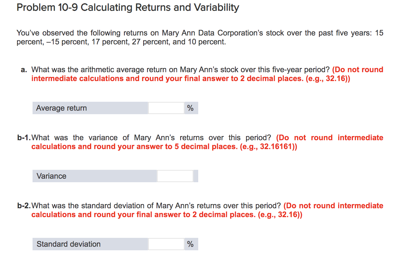Solved Problem 10 9 Calculating Returns And Variability 