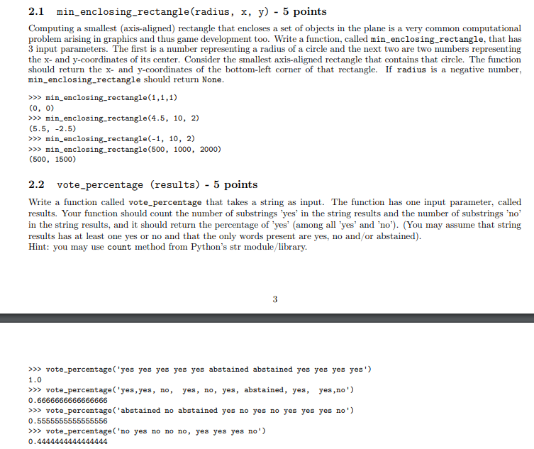 Solved 2.1 min_enclosing_rectangle(radius, x, y) - 5 points | Chegg.com