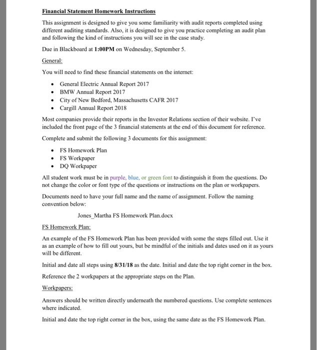 Solved The example FS Homework plan is the Financial | Chegg.com