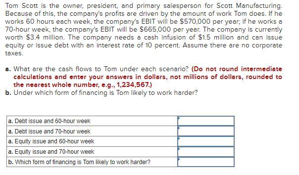Solved Tom Scott is the owner, president, and primary | Chegg.com