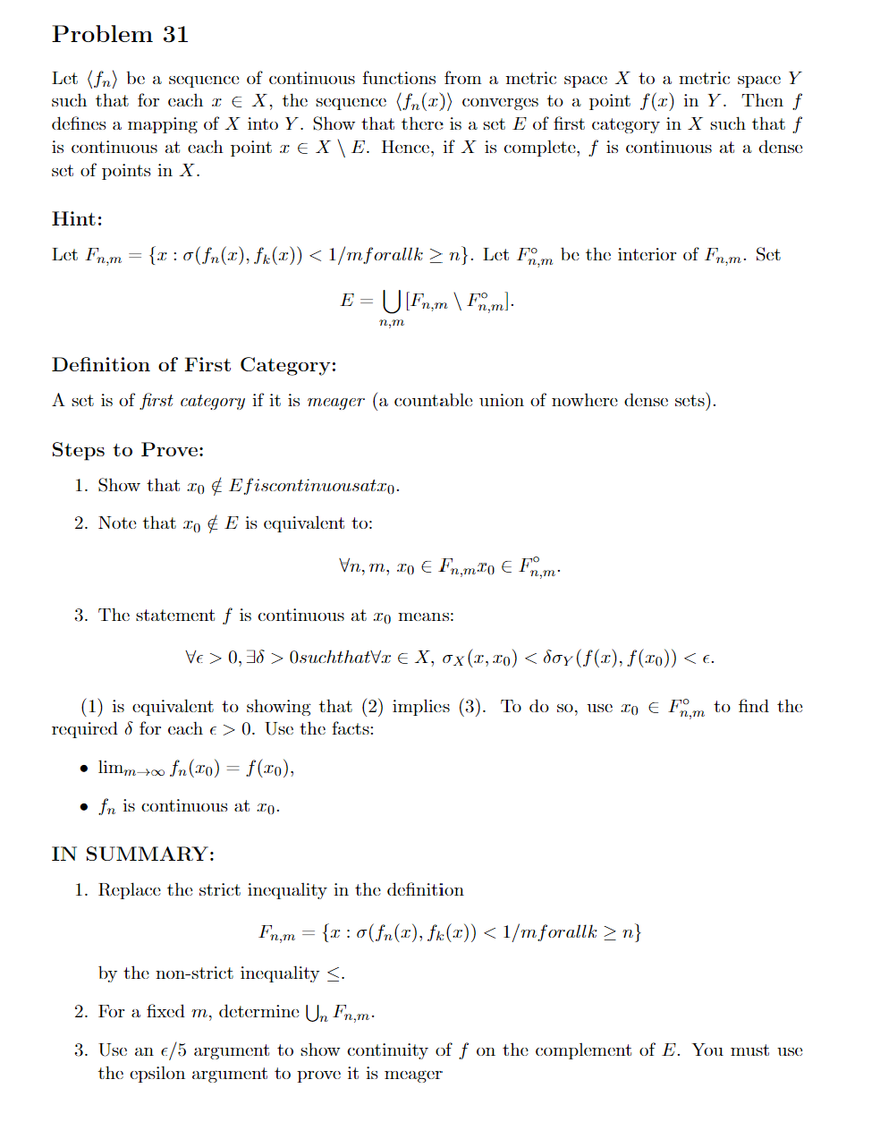 Solved Problem 31Let (:fn:) be ﻿a sequence of ﻿continuous | Chegg.com