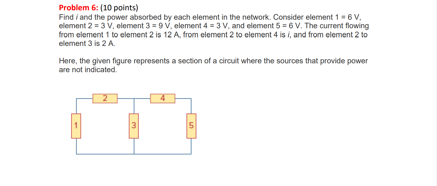 Solved Problem 6: (10 points) Find i and the power absorbed | Chegg.com