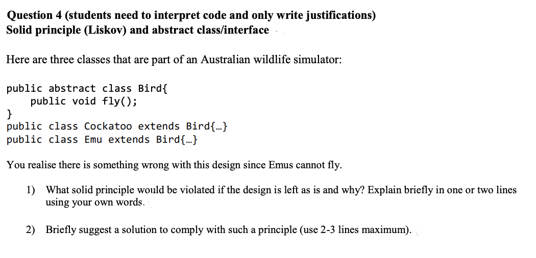 Solved Question 4 (students need to interpret code and only | Chegg.com