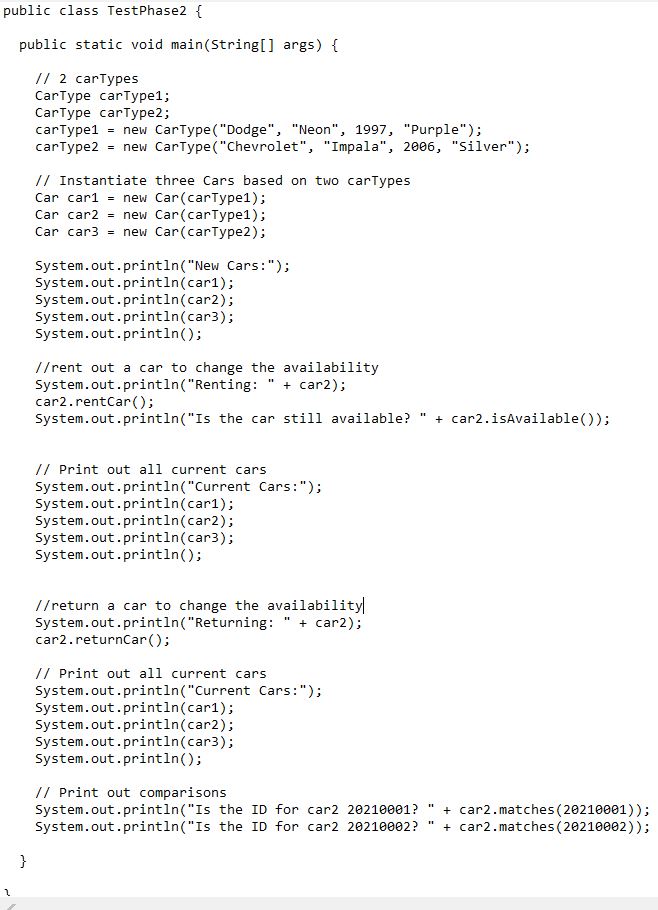 Solved Phase 2: Car Next, implement the Car class, which | Chegg.com