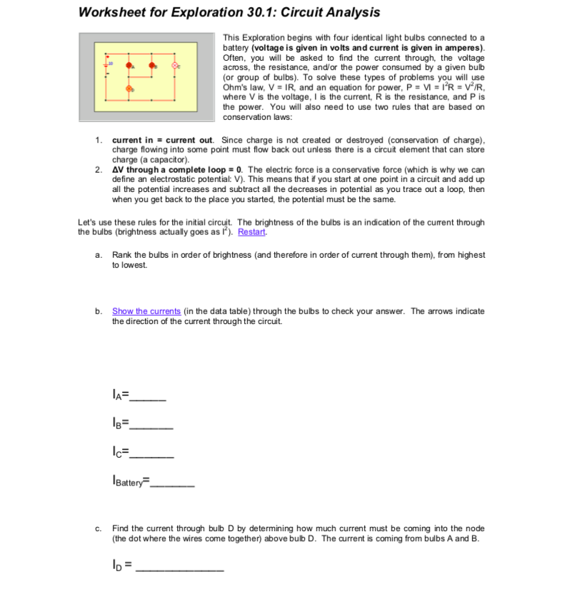 Worksheet for Exploration 30.1: Circuit Analysis This | Chegg.com