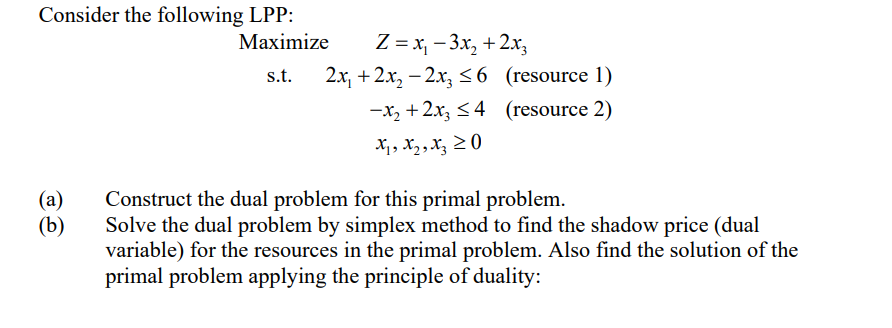 Solved Consider the following LPP: Maximize Z=x1−3x2+2x3 | Chegg.com