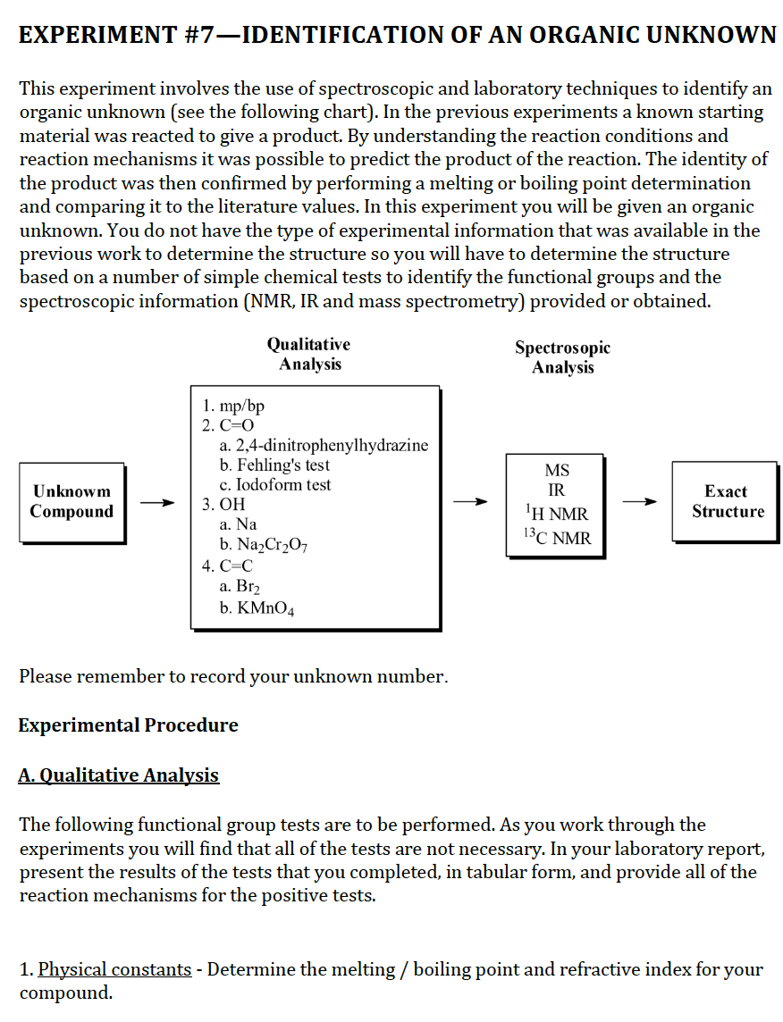 Solved EXPERIMENT #7—IDENTIFICATION OF AN ORGANIC UNKNOWN | Chegg.com