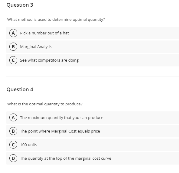 Solved What method is used to determine optimal quantity? | Chegg.com