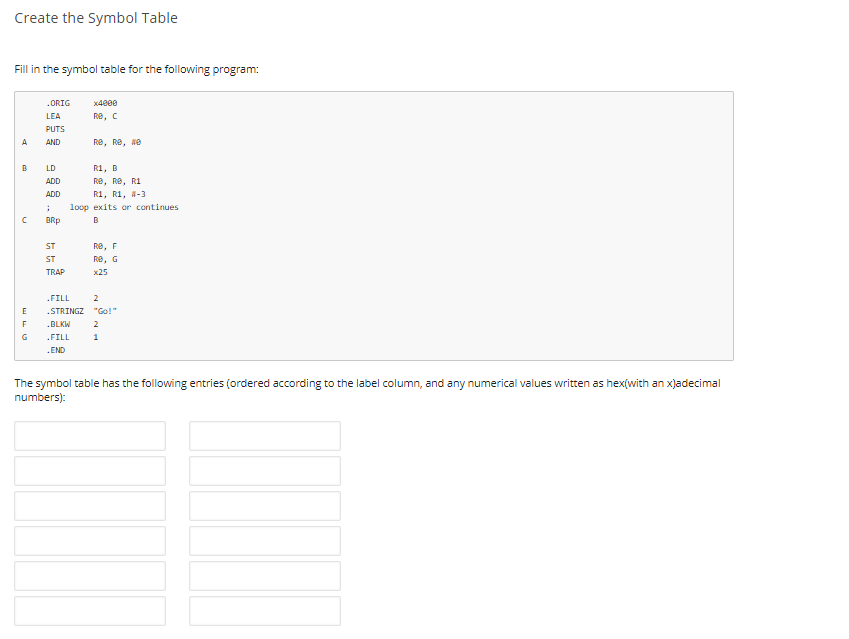 Create the Symbol Table Fill in the symbol table for | Chegg.com