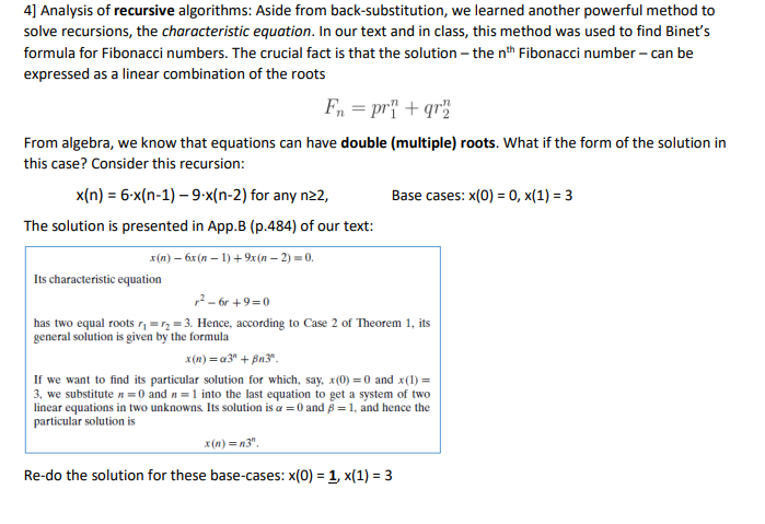Solved 4] Analysis of recursive algorithms: Aside from | Chegg.com
