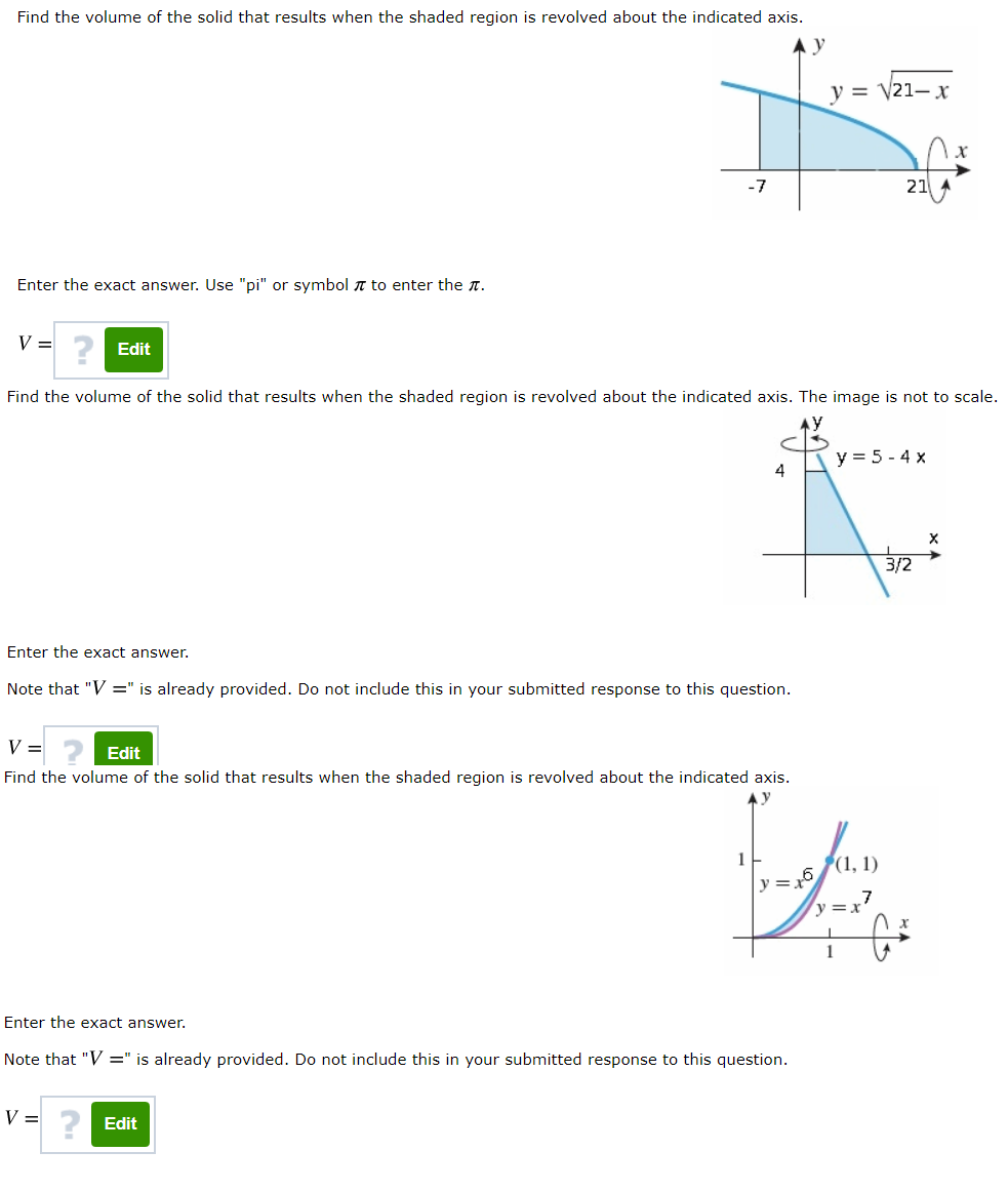 Solved Find the volume of the solid that results when the | Chegg.com