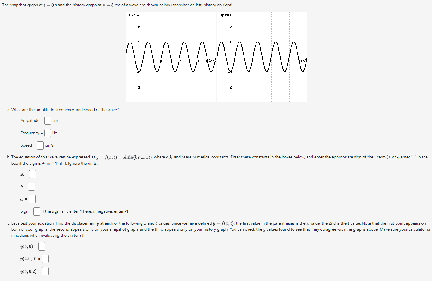 Solved The snapshot graph at t=0 s and the history graph at | Chegg.com