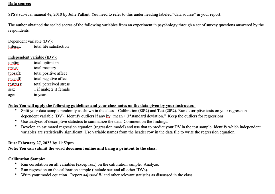 Test Sample: • Predict your DV values on test sample | Chegg.com