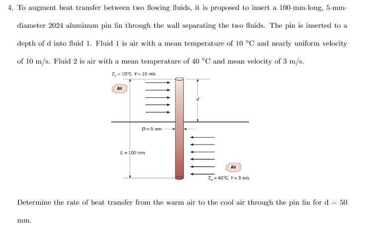 Solved 4. To augment heat transfer between two flowing | Chegg.com