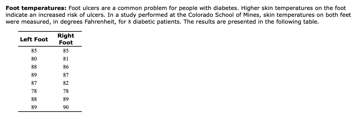 Solved Foot temperatures: Foot ulcers are a common problem | Chegg.com