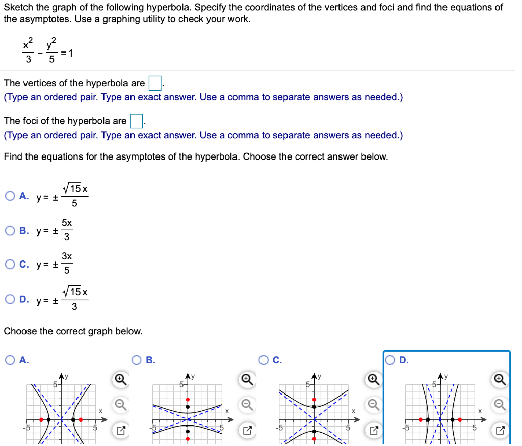Solved Sketch the graph of the following hyperbola. Specify | Chegg.com
