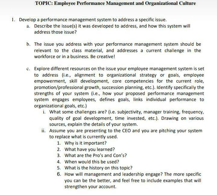 Solved TOPIC: Employee Performance Management and | Chegg.com