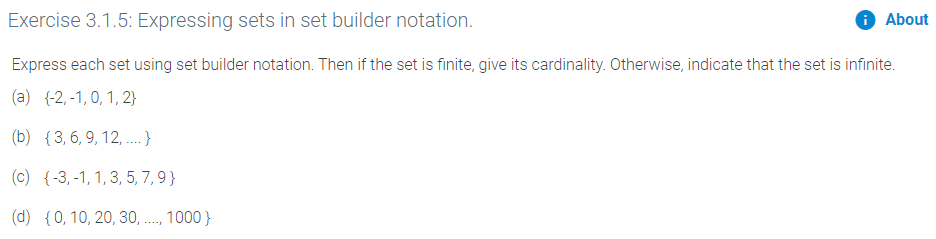 Solved Exercise 3.1.5: Expressing sets in set builder | Chegg.com