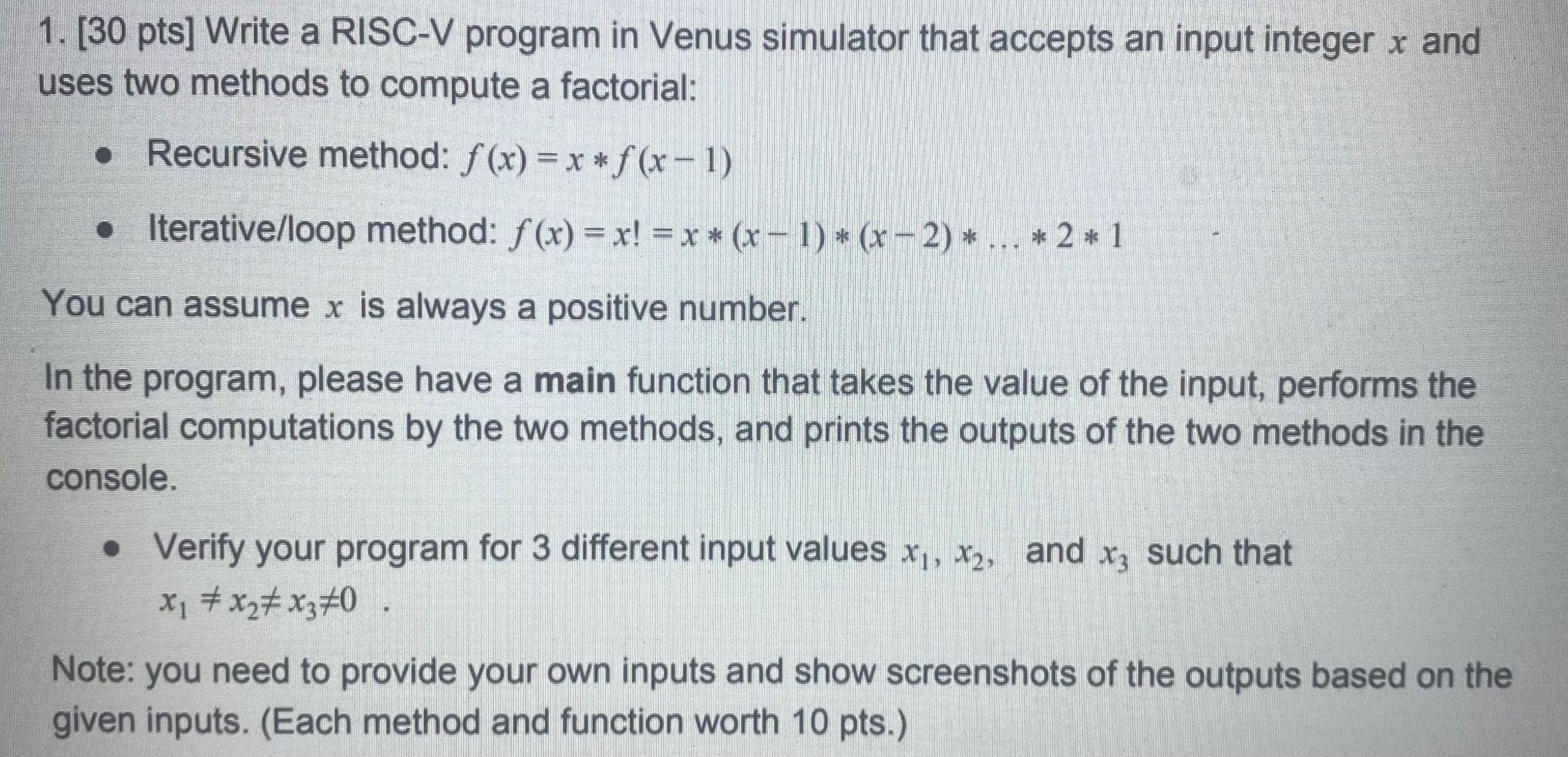 1. [30 pts] Write a RISC-V program in Venus simulator | Chegg.com
