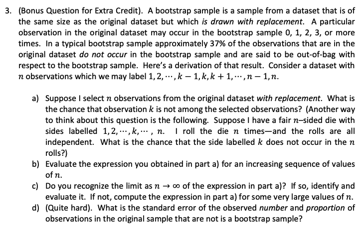 3. (Bonus Question for Extra Credit). A bootstrap | Chegg.com