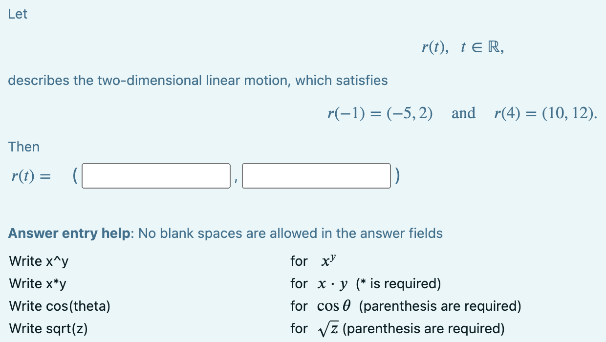 Solved Let r(t),t∈R, describes the two-dimensional linear | Chegg.com