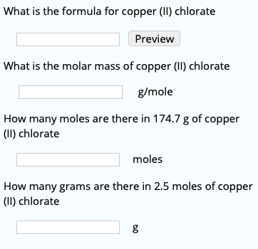Solved What is the formula for copper (II) chlorate Preview | Chegg.com