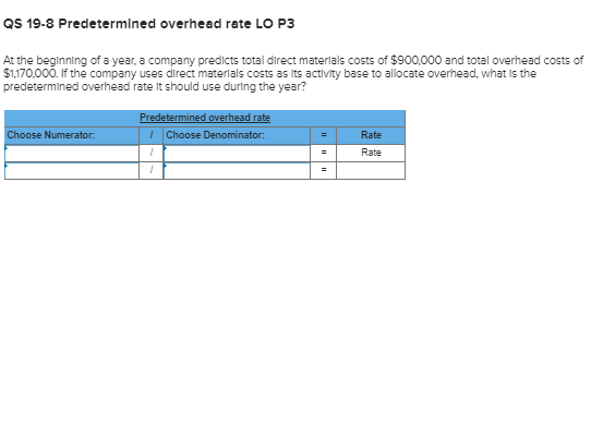 Solved QS 19-8 Predetermined overhead rate LO P3 At the | Chegg.com